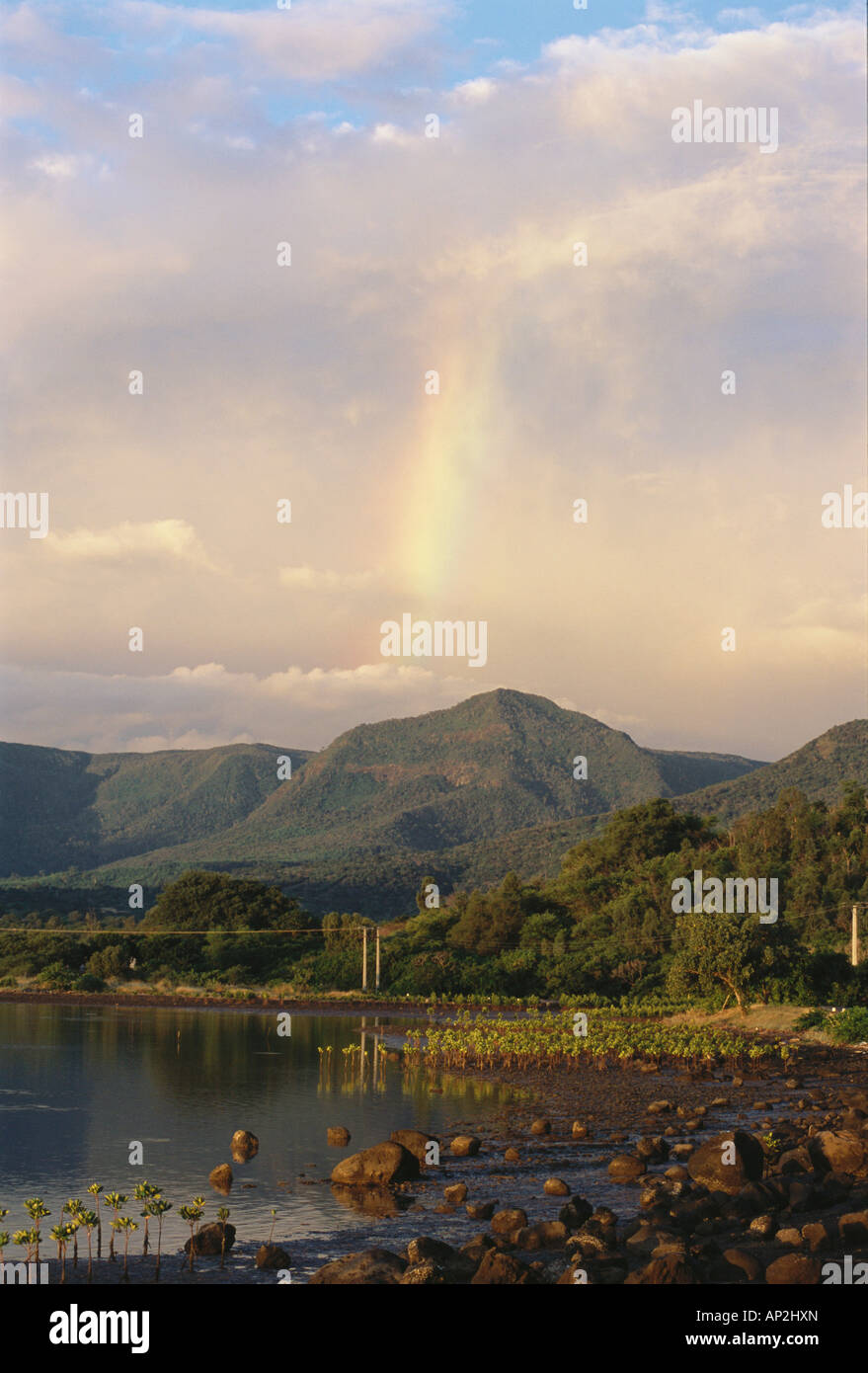 Rainbow above mountains at the coast, Sea, Natural Beauty, Landscape ...