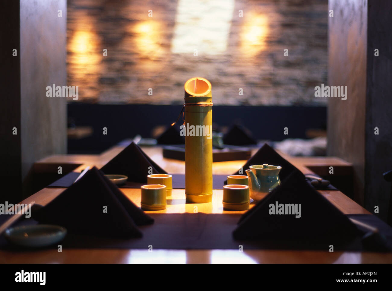 Table settings in Restaurant Sushi Roku, Los Angeles, California, USA ...