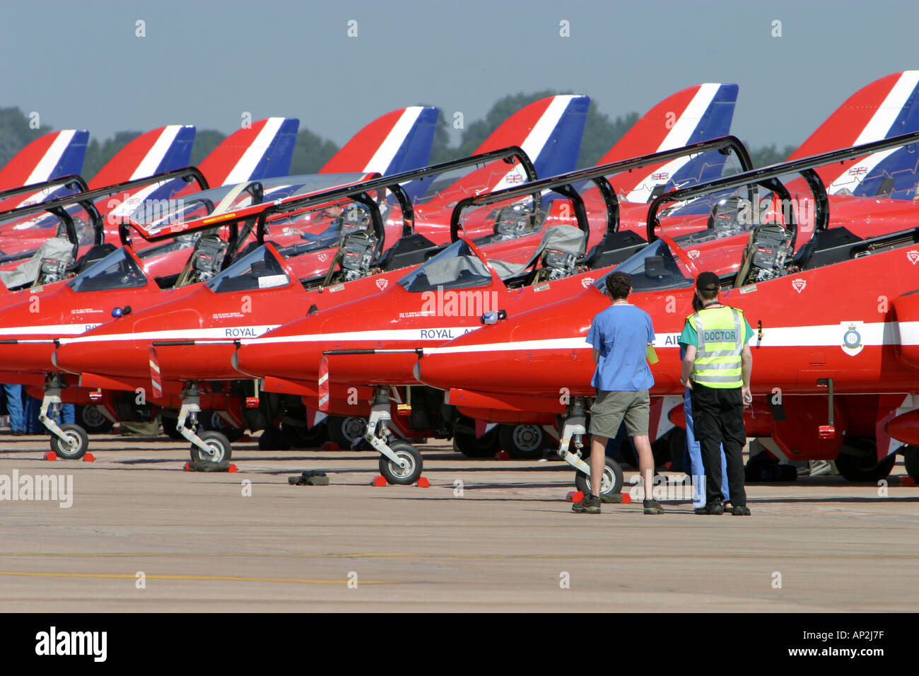 The famous Red Arrows aerobatic display team parked on the runway Stock ...
