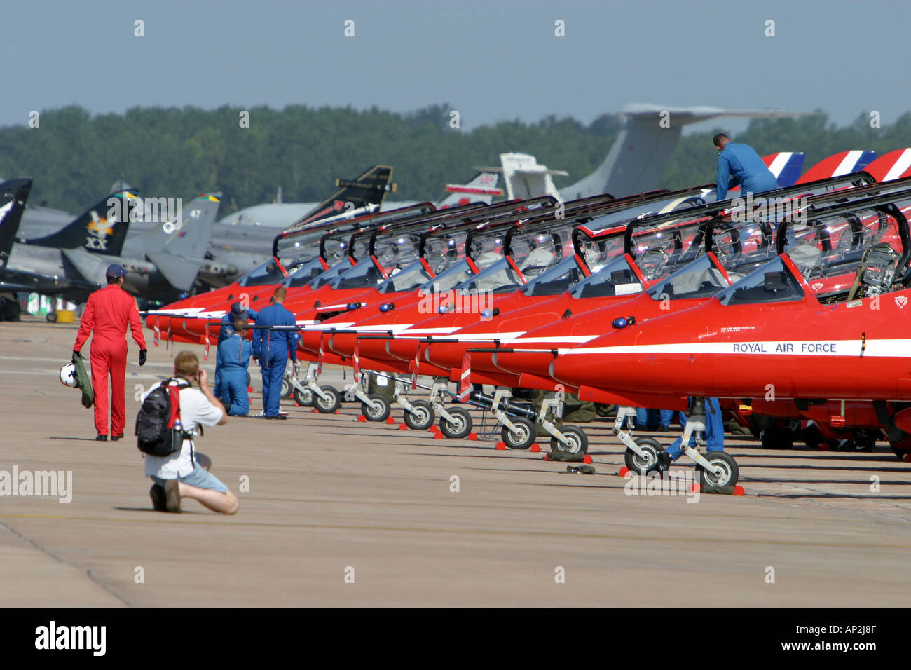 The famous Red Arrows aerobatic display team parked on the runway Stock ...