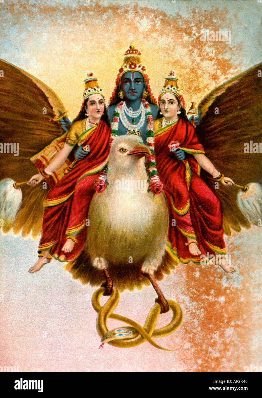 Art Mythology Painting Illustration Lord God Vishnu on his mount bird ...