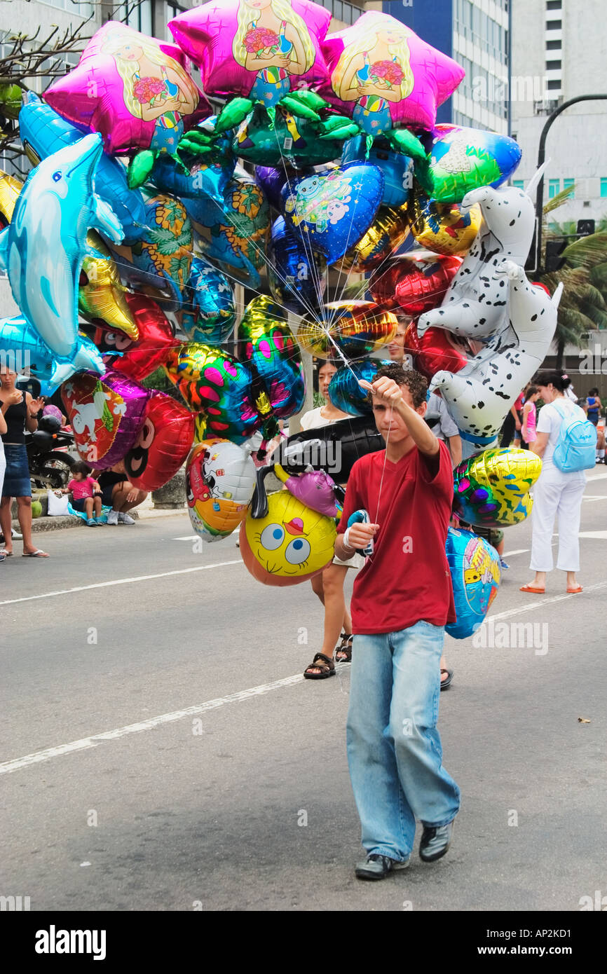 Street venor selling balloons along the beach in Rio de Janeiro brazil ...