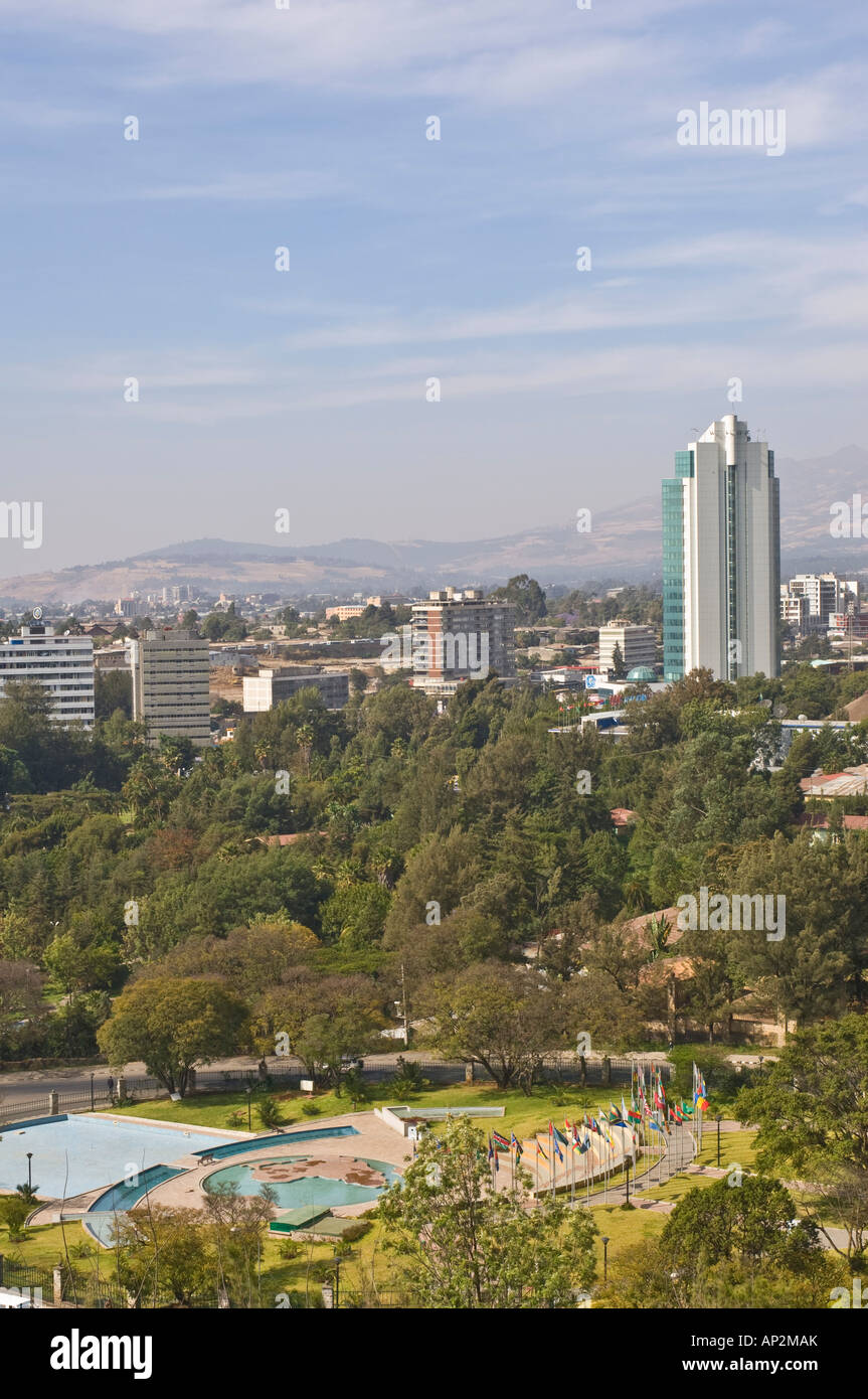 A view of central Addis Ababa with Menelik Avenue in the foreground ...