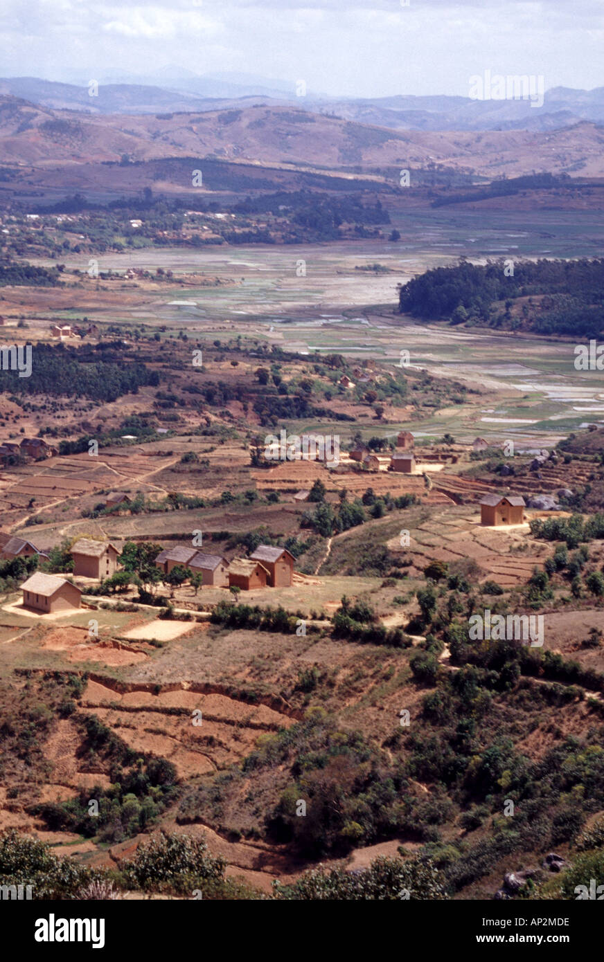 A view of the paddies of central Madagascar at the end of the dry ...