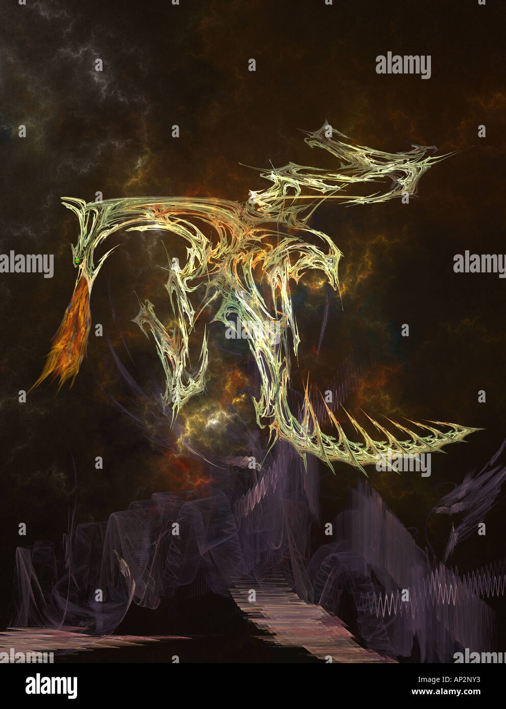 Fire-breathing fractal dragon Stock Photo - Alamy
