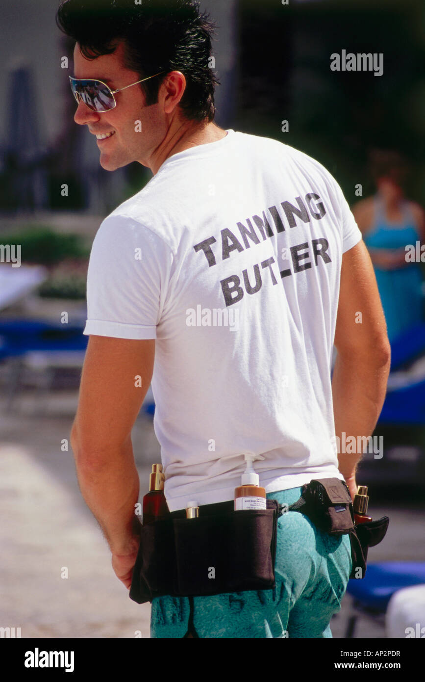 Tanning Butler at Hotel Ritz Carlton, South Beach, Miami, Florida, USA ...