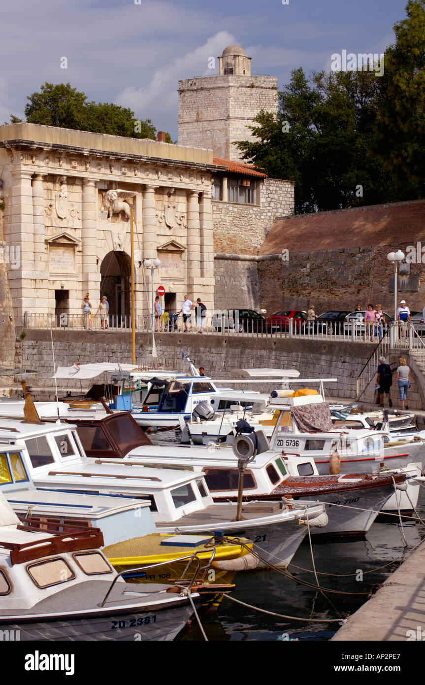 Zadar Croatia The Land Gate Kopnena Vrata and boats in Fosa harbour ...