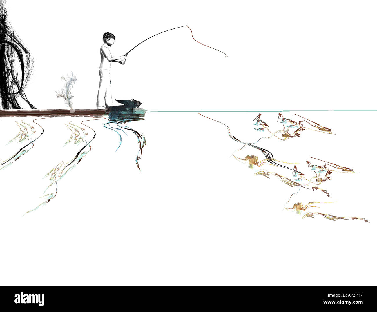 Boy fishing illustration hi-res stock photography and images - Alamy