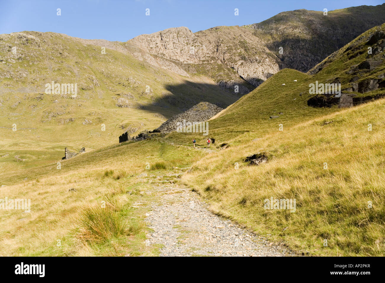 The Watkin Path from above the waterfalls up Mount Snowdon, Snowdonia ...