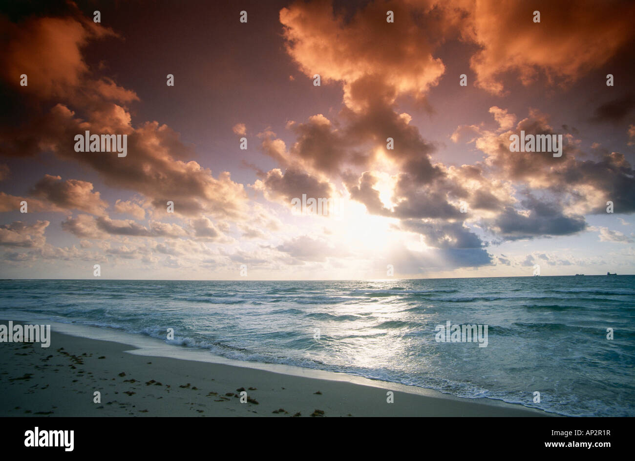 Sun-rise on beachfront, South Beach, Miami, Florida, USA Stock Photo ...