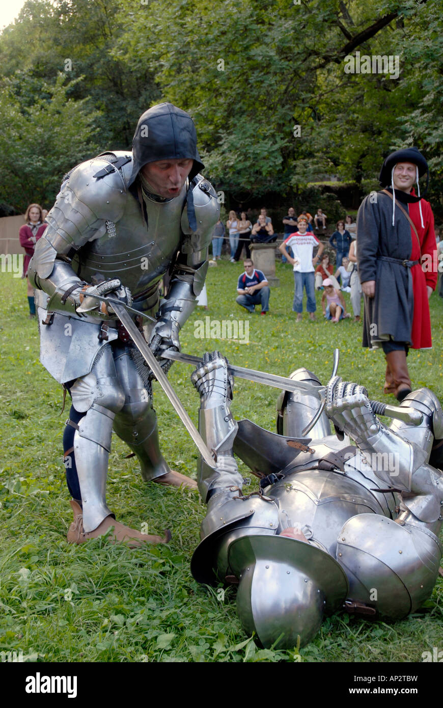 Knights fighting at a medieval festival, Luther fair, Eisenach ...
