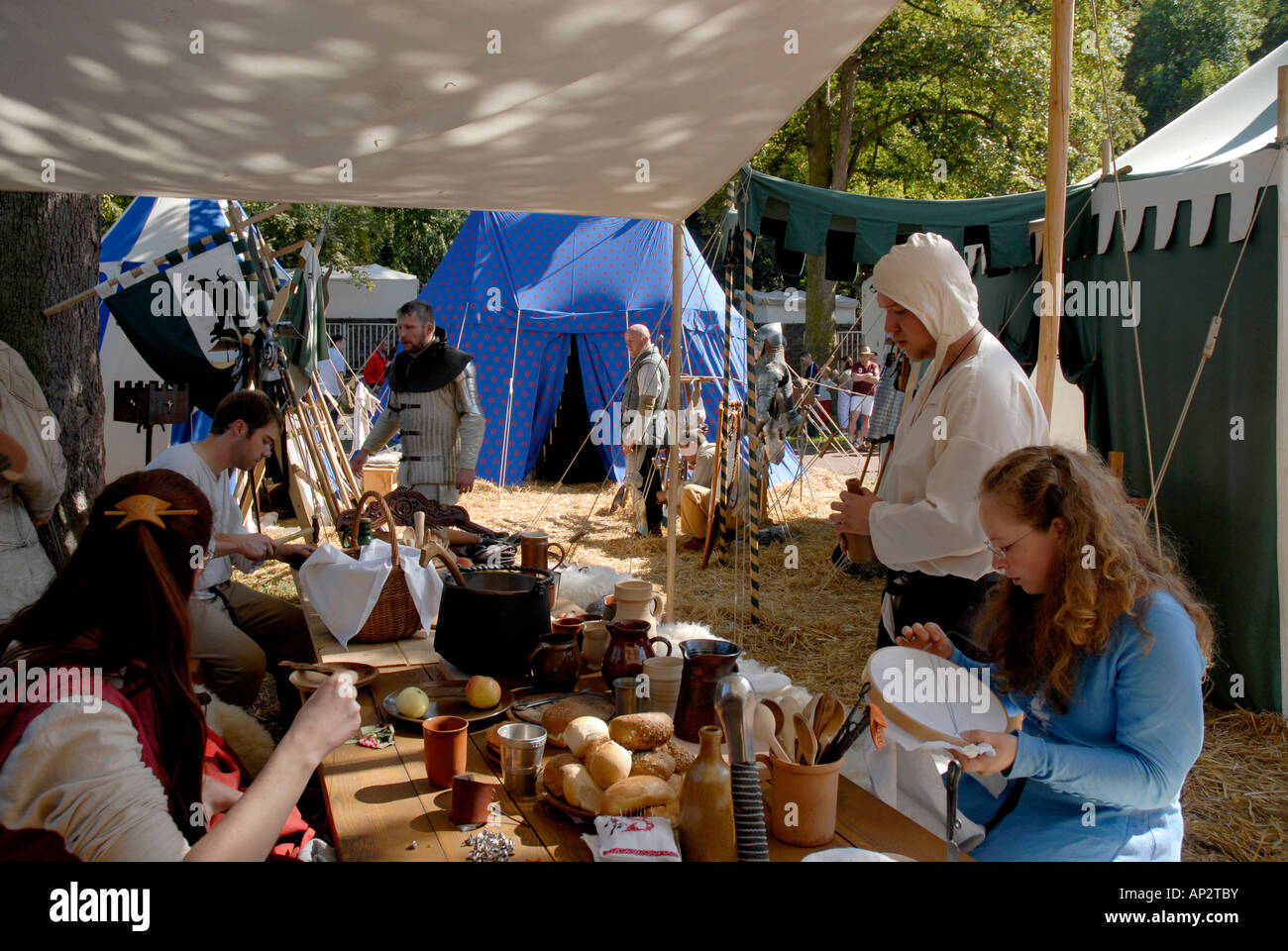 Knights and women at a medieval festival, Luther fair, Eisenach ...