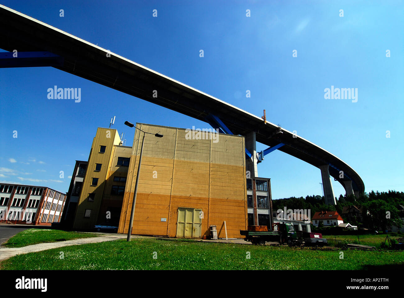 Highway, motorway bridge over former Simson factory, Suhl, Thuringia ...