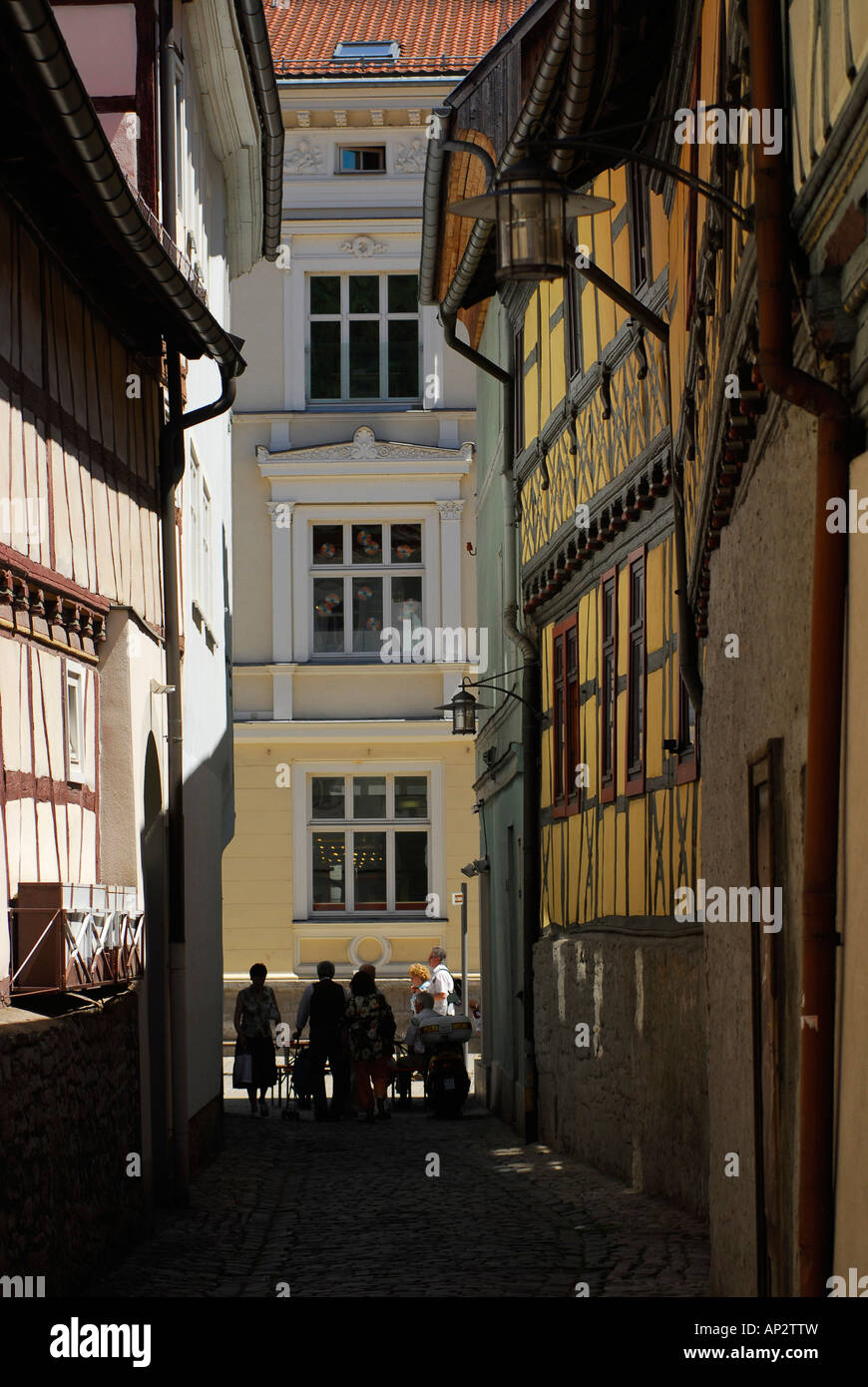 An alley in the old town of Meiningen, Thuringia, Germany Stock Photo ...