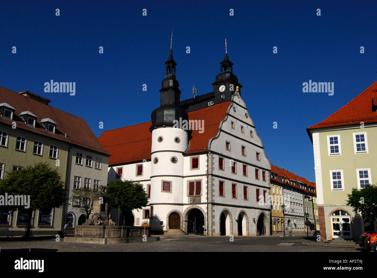 View of the city hall, town hall in Hildburghausen, Thuringia, Germany ...