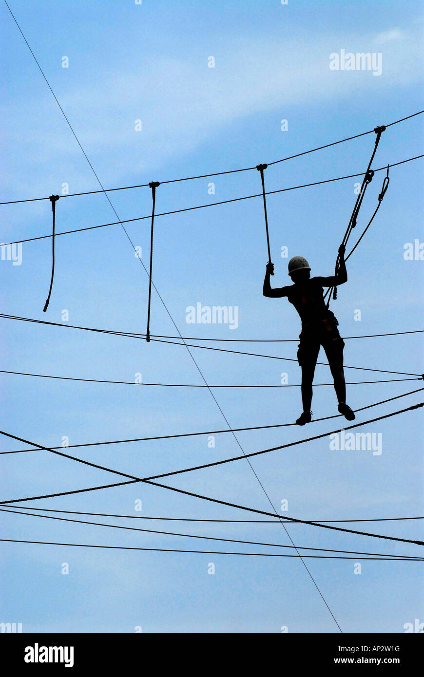 A climber on a high rope course in Steinach, Thuringia, Germany Stock ...