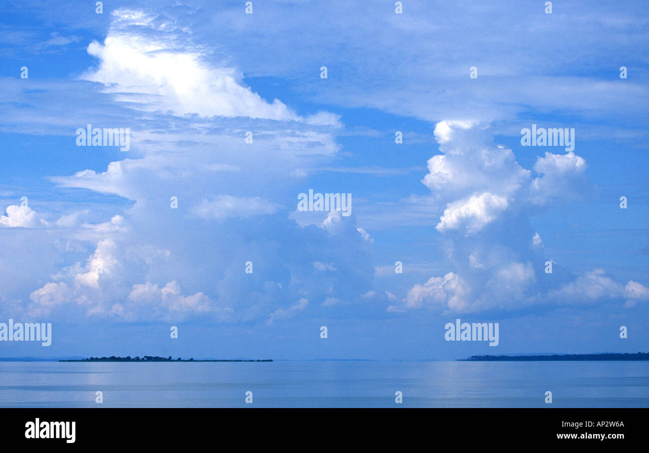 Lake Victoria Uganda with clouds and blue sky showing islands East ...