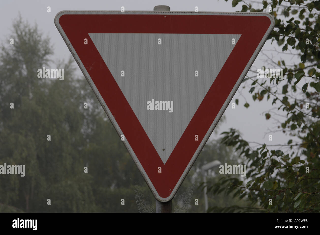 triangle sign white red blank roadsign traffic Stock Photo - Alamy