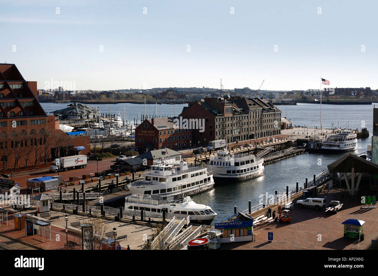 Ferries in the harbor, Long Wharf, Boston, Massachusetts, USA Stock ...