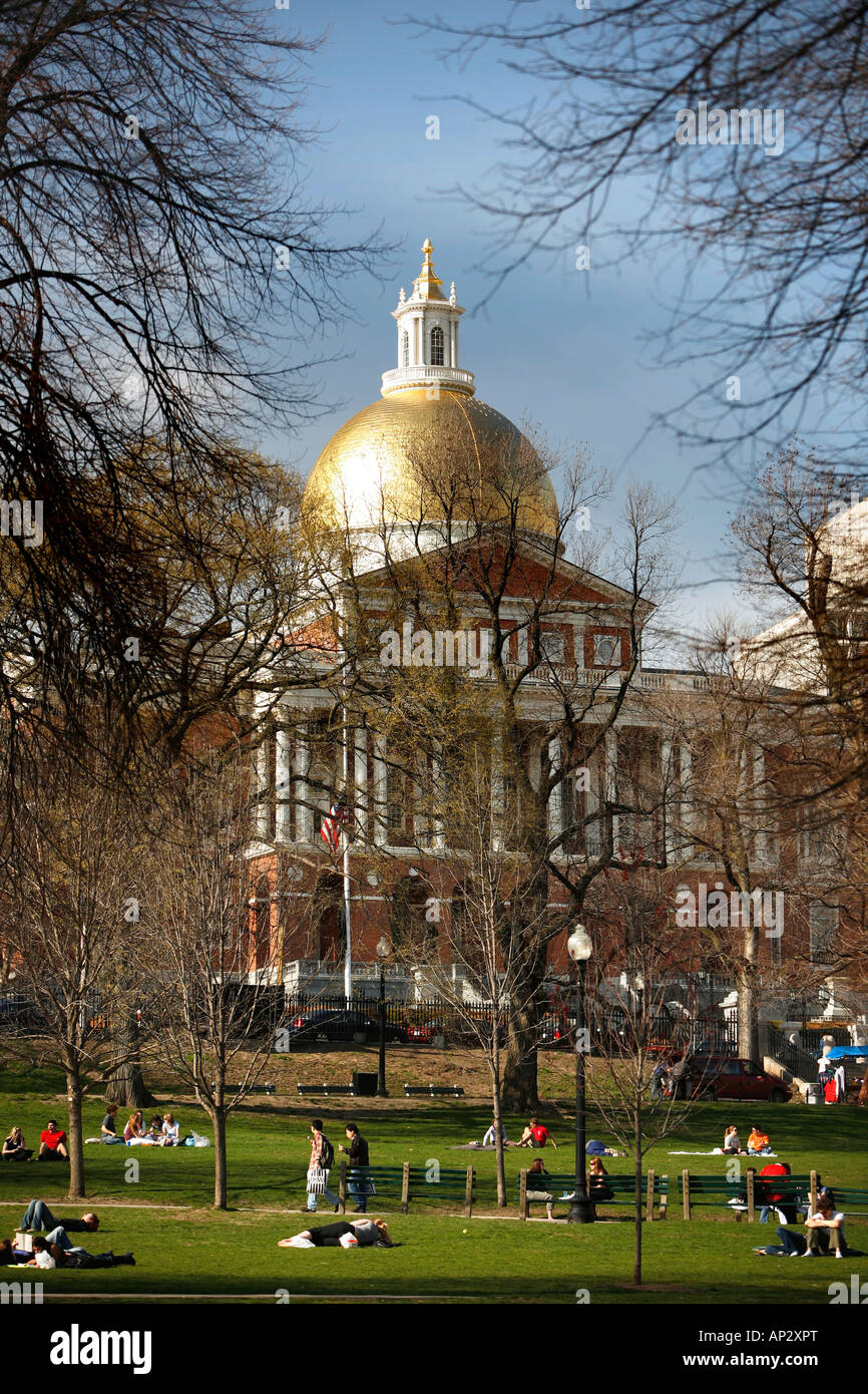 View of the city hall, State House, Boston Common, Boston ...