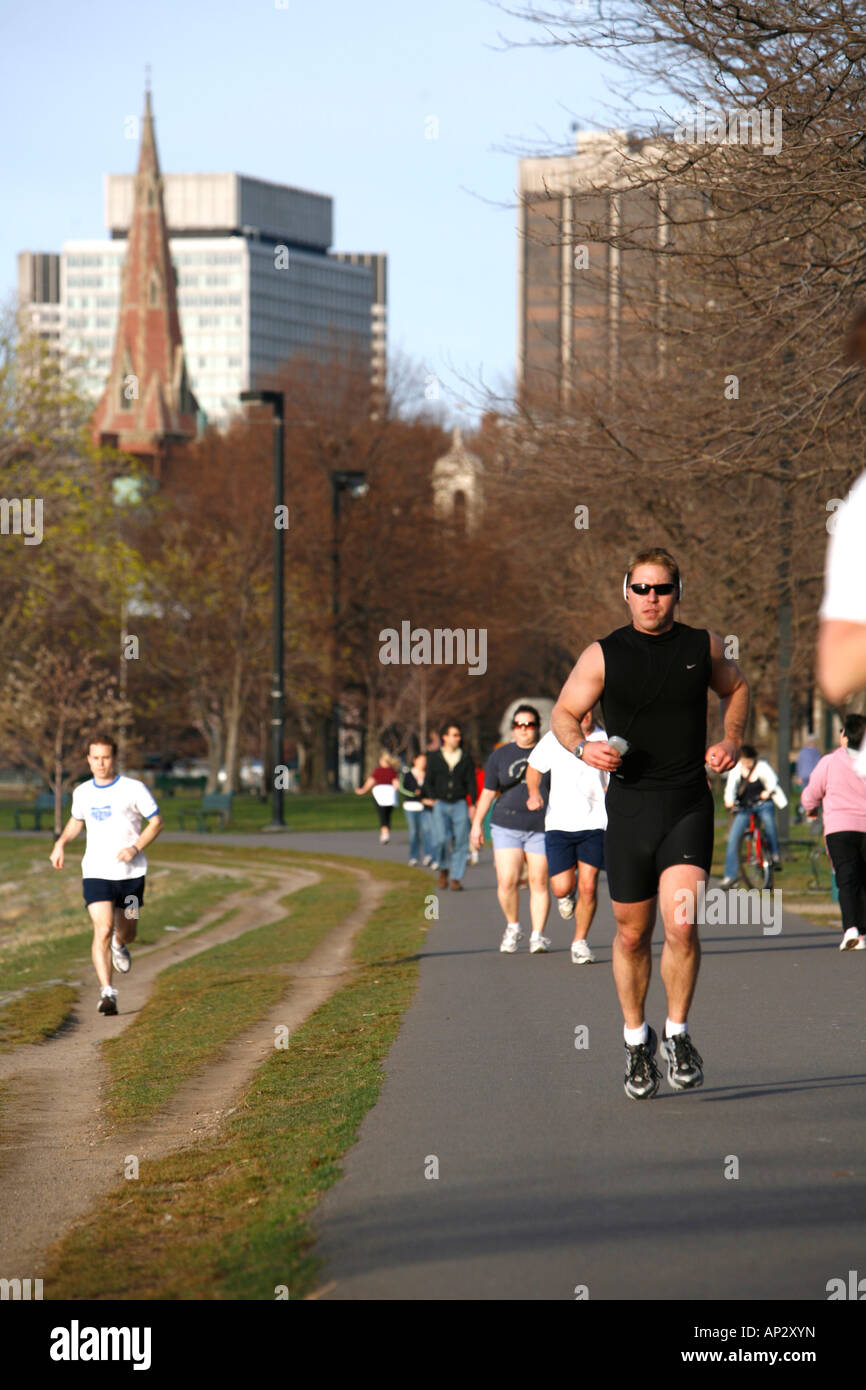 People jogging on the Esplanade, Back Bay, Boston, Massachusetts, USA ...