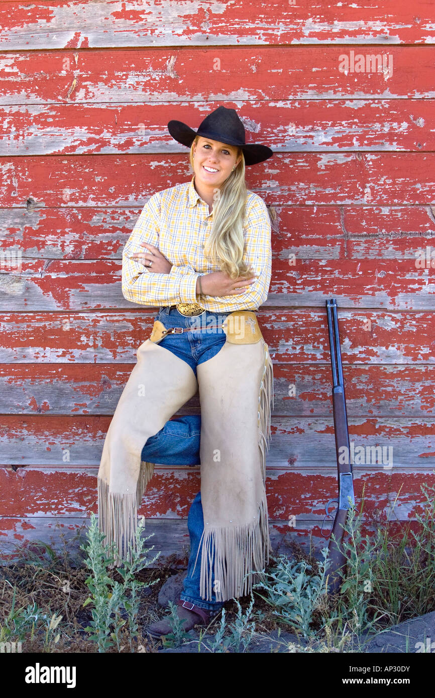 cowgirl at barn, wildwest, Oregon, USA Stock Photo - Alamy