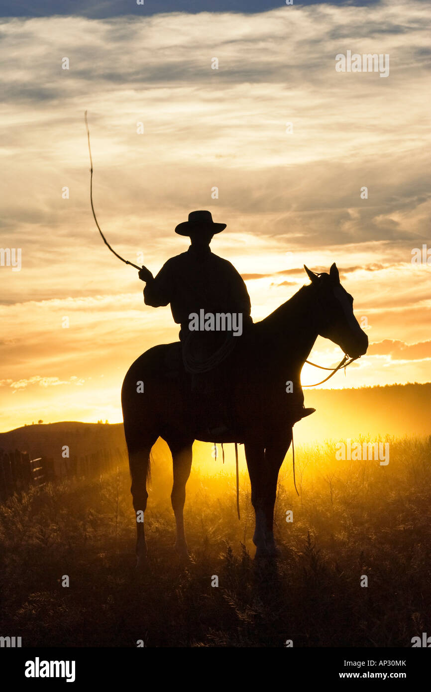 cowboy at sunset, Oregon, USA Stock Photo - Alamy