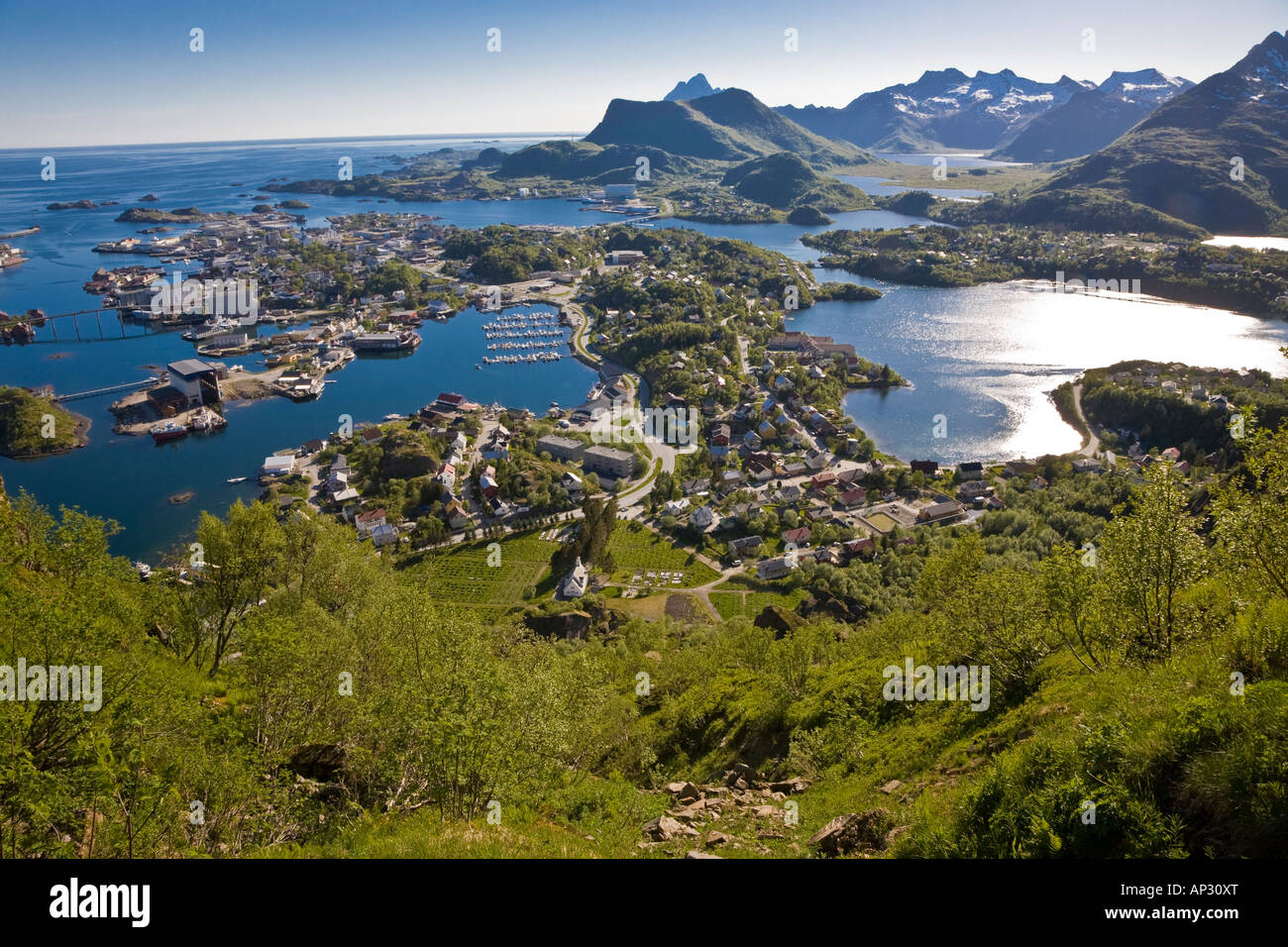 Svolvar, the capital of the Lofoten Islands and coastal landscape ...
