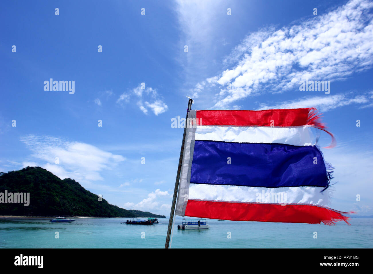 Flag at Phi Phi Islands, Thailand, Asia Stock Photo - Alamy