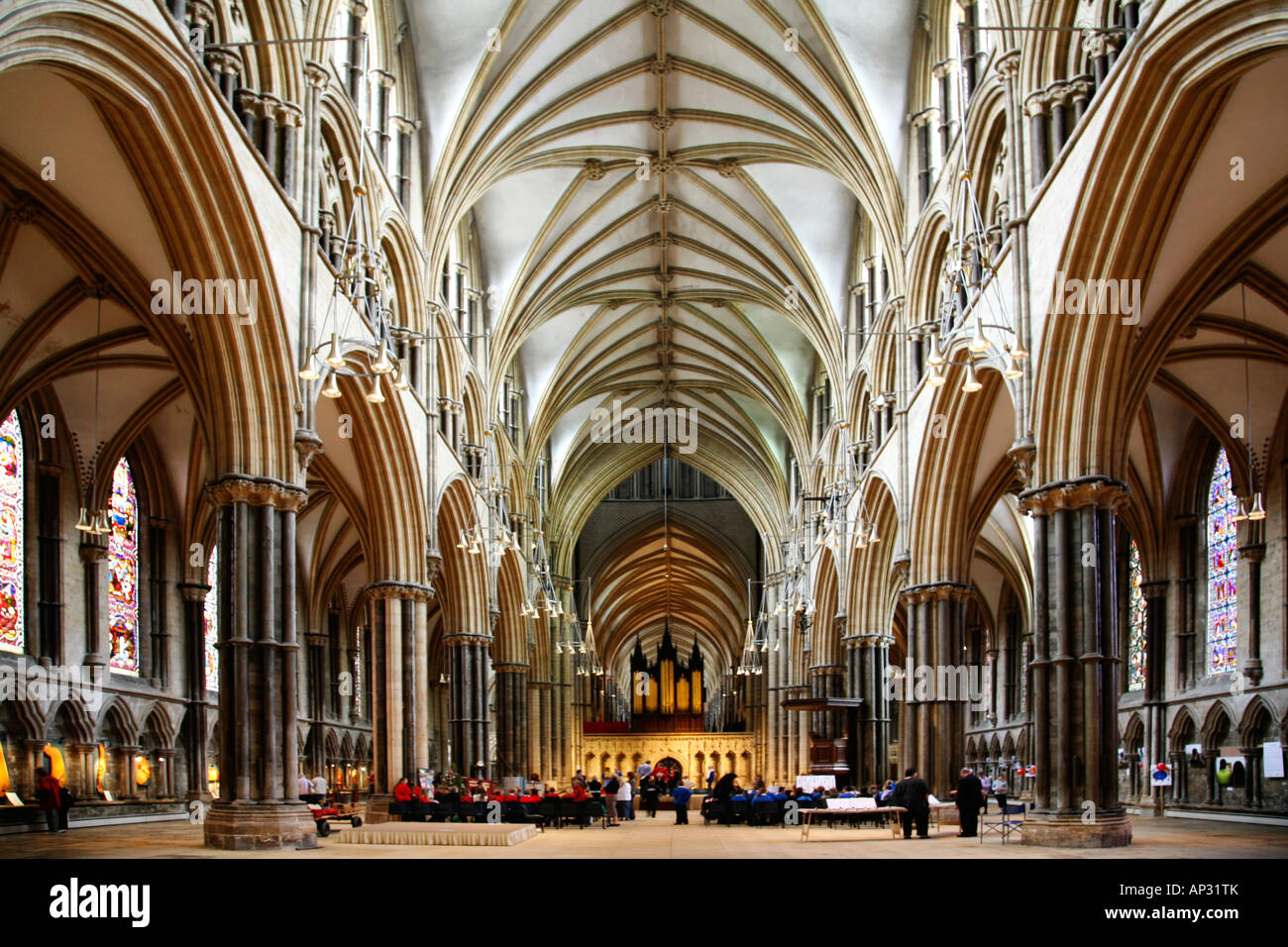 THE INTERIOR OF LINCOLN CATHEDRAL, ENGLAND, SHOWING PILLARS AND Stock ...