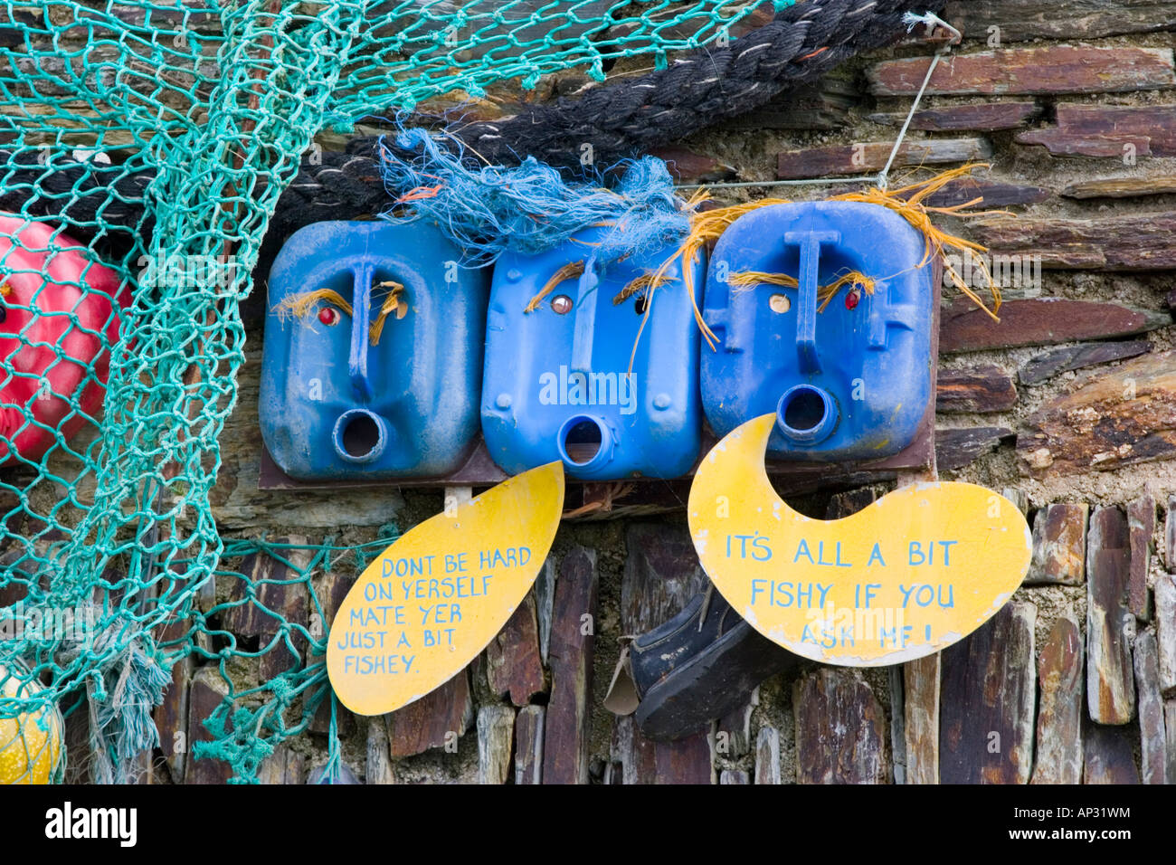 Beach art made from old fishing nets fishing buoys and plastic ...