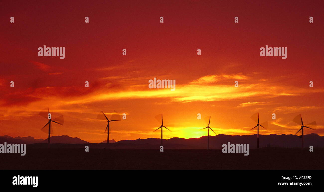 Sunset with wind turbines hi-res stock photography and images - Alamy