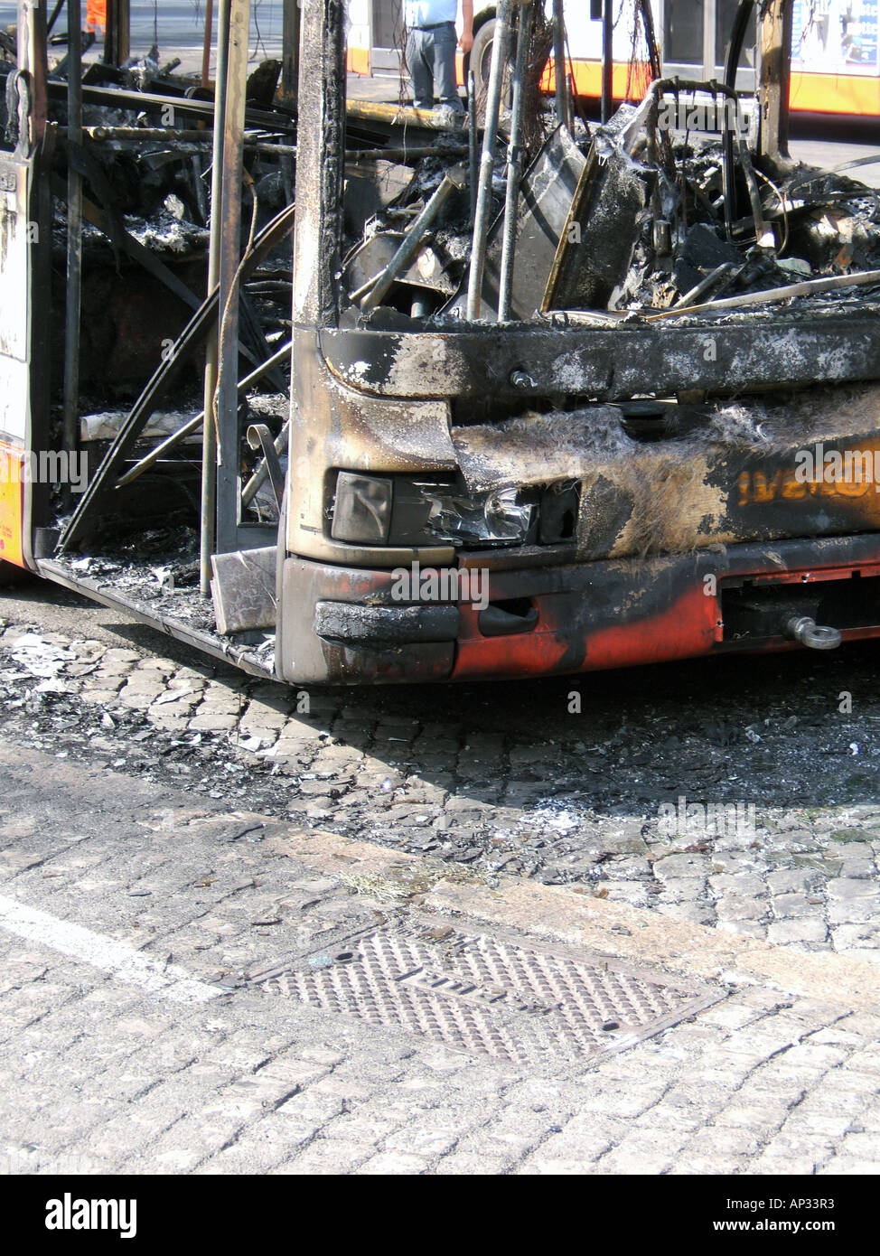 one fire damaged bus Stock Photo - Alamy