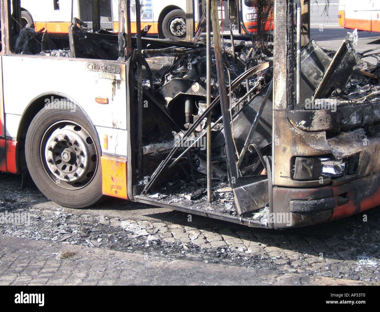 one fire damaged bus Stock Photo - Alamy