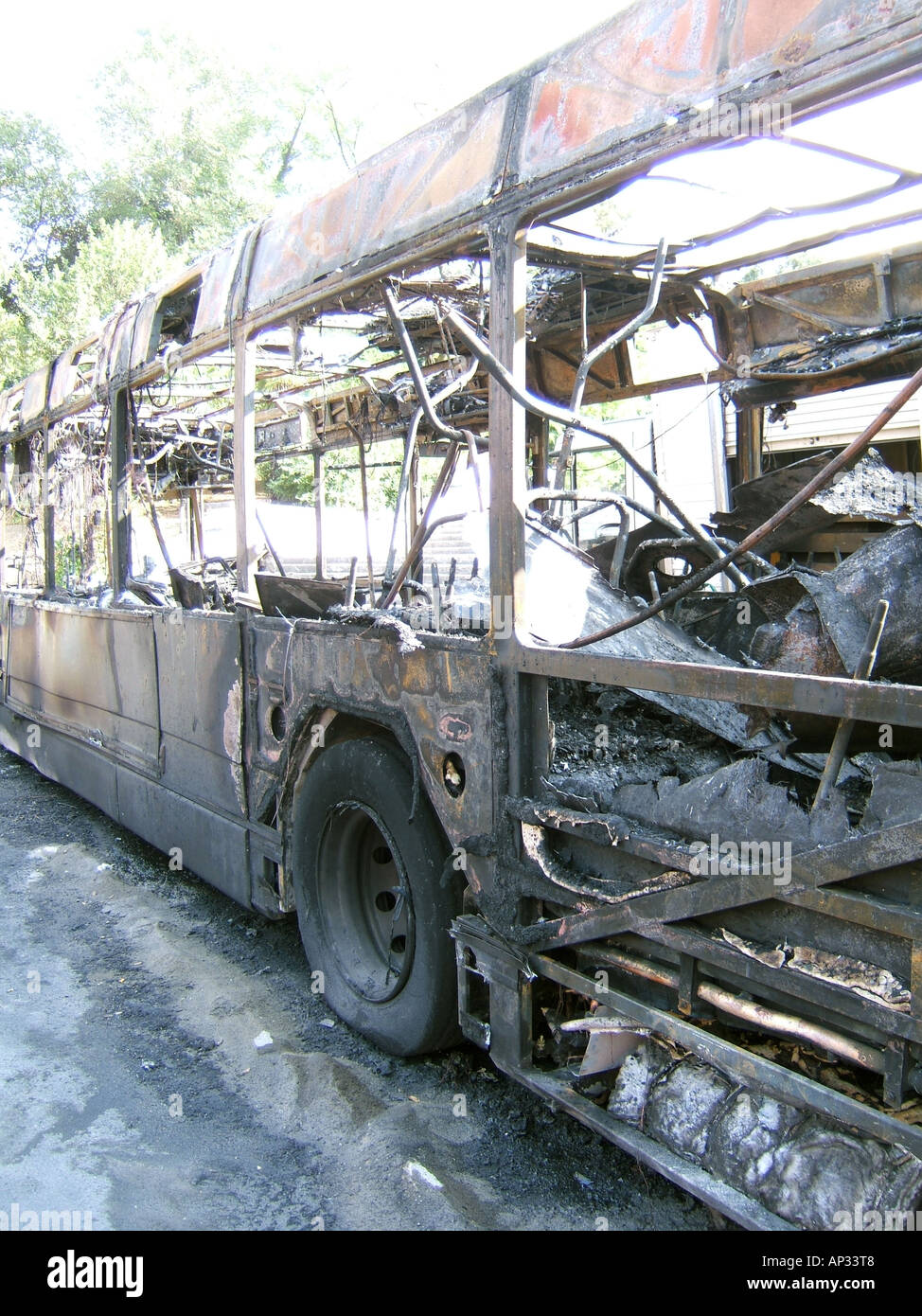 one fire damaged bus Stock Photo - Alamy