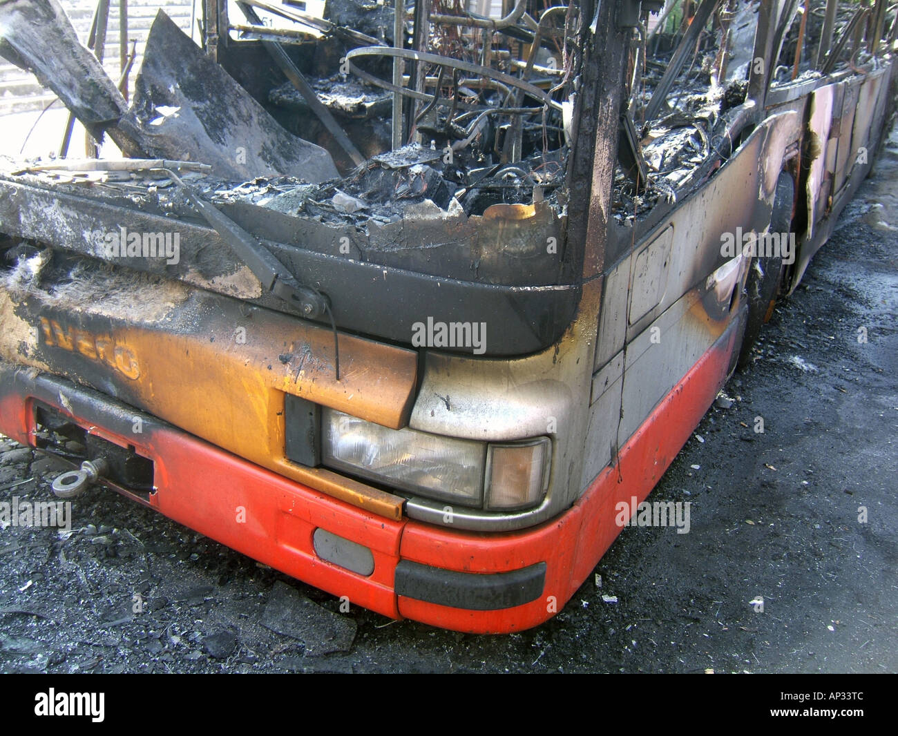 one fire damaged bus Stock Photo - Alamy