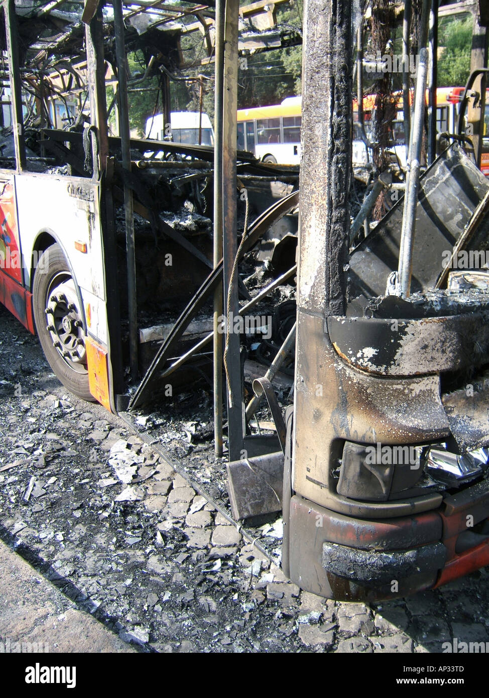 one fire damaged bus Stock Photo - Alamy