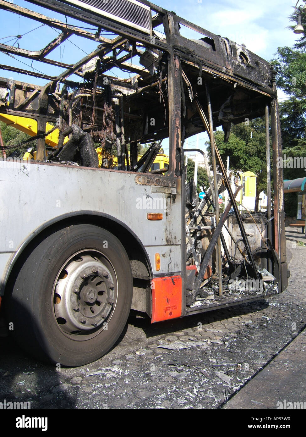 one fire damaged bus Stock Photo - Alamy