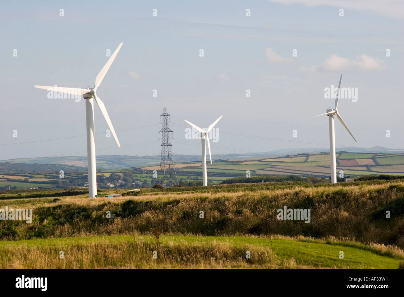Wind farm and Gaia visitor centre near Delabole North Cornwall Stock ...