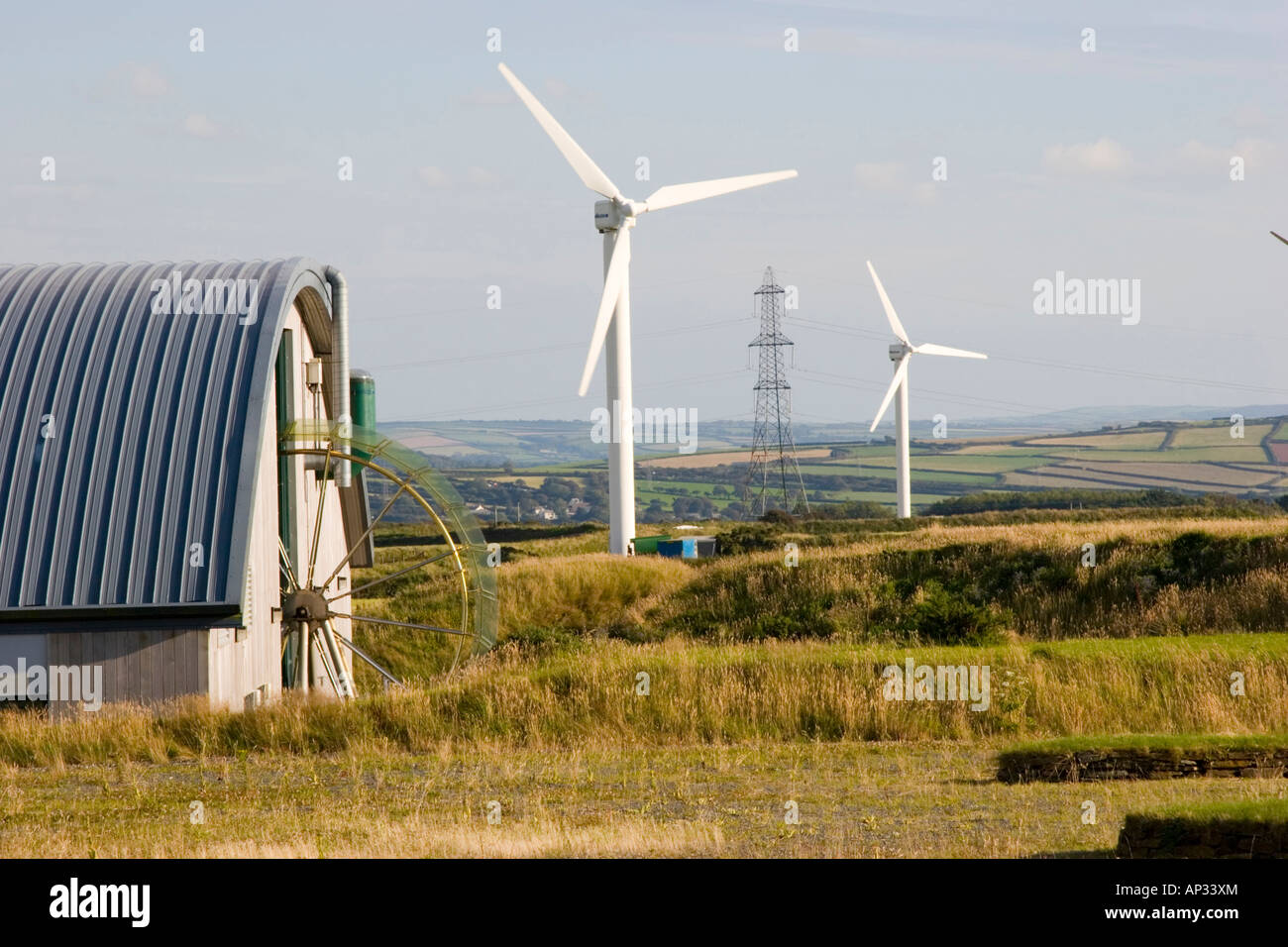 Wind farm and Gaia visitor centre near Delabole North Cornwall Stock ...
