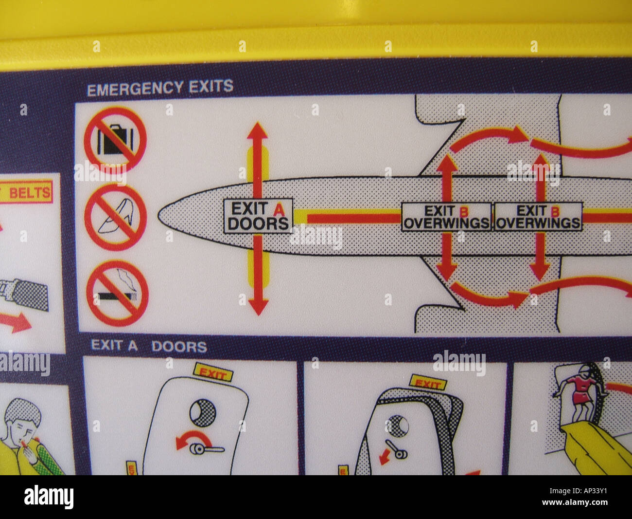passenger emergency guidelines inside ryanair plane Stock Photo - Alamy