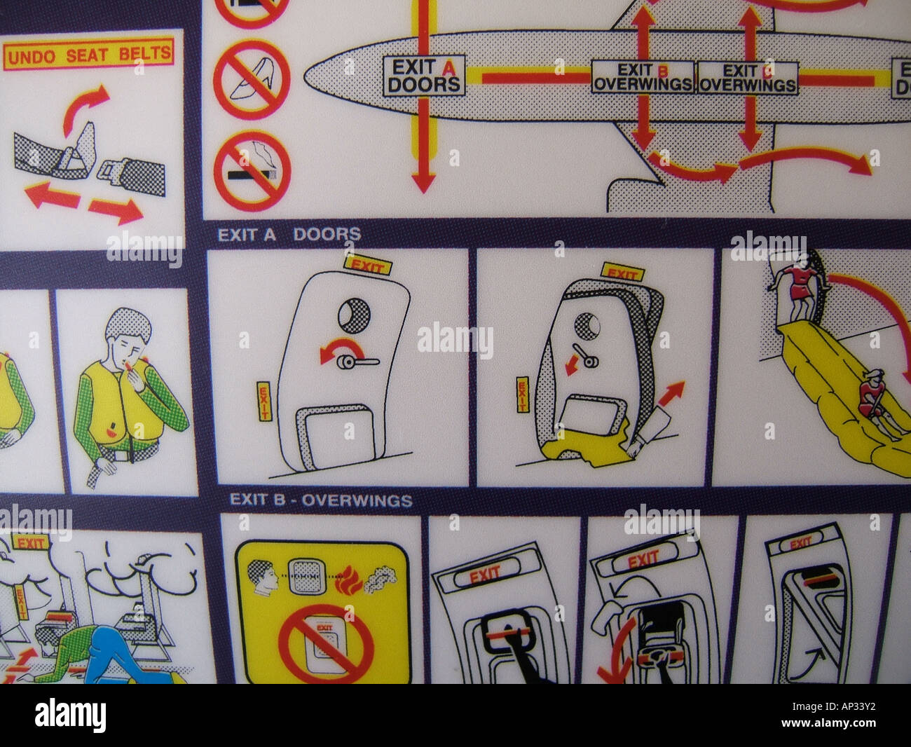 passenger emergency guidelines inside ryanair plane Stock Photo - Alamy
