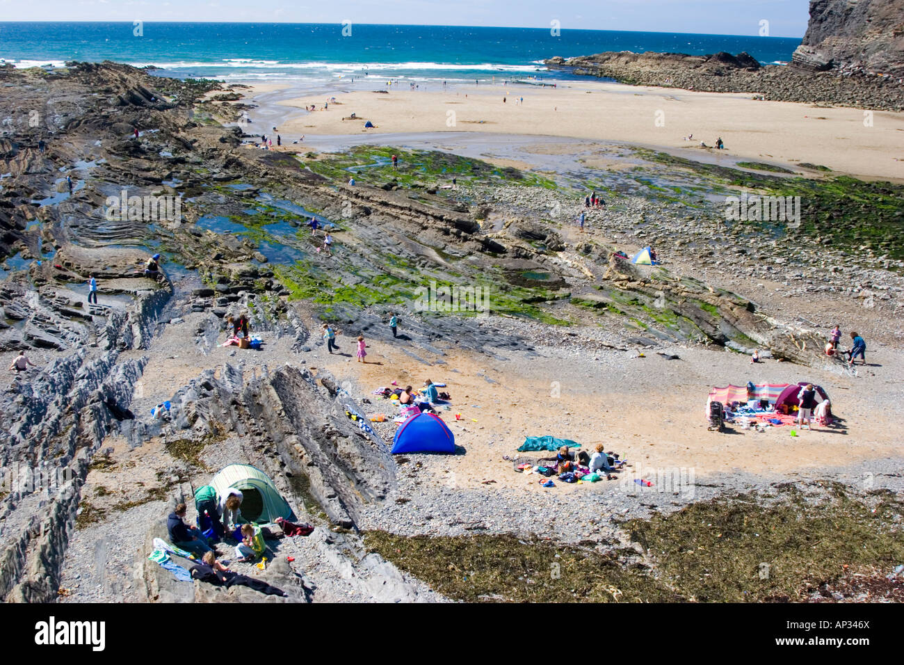 The beach and cliffs in Crackington Haven Cornwall Stock Photo - Alamy
