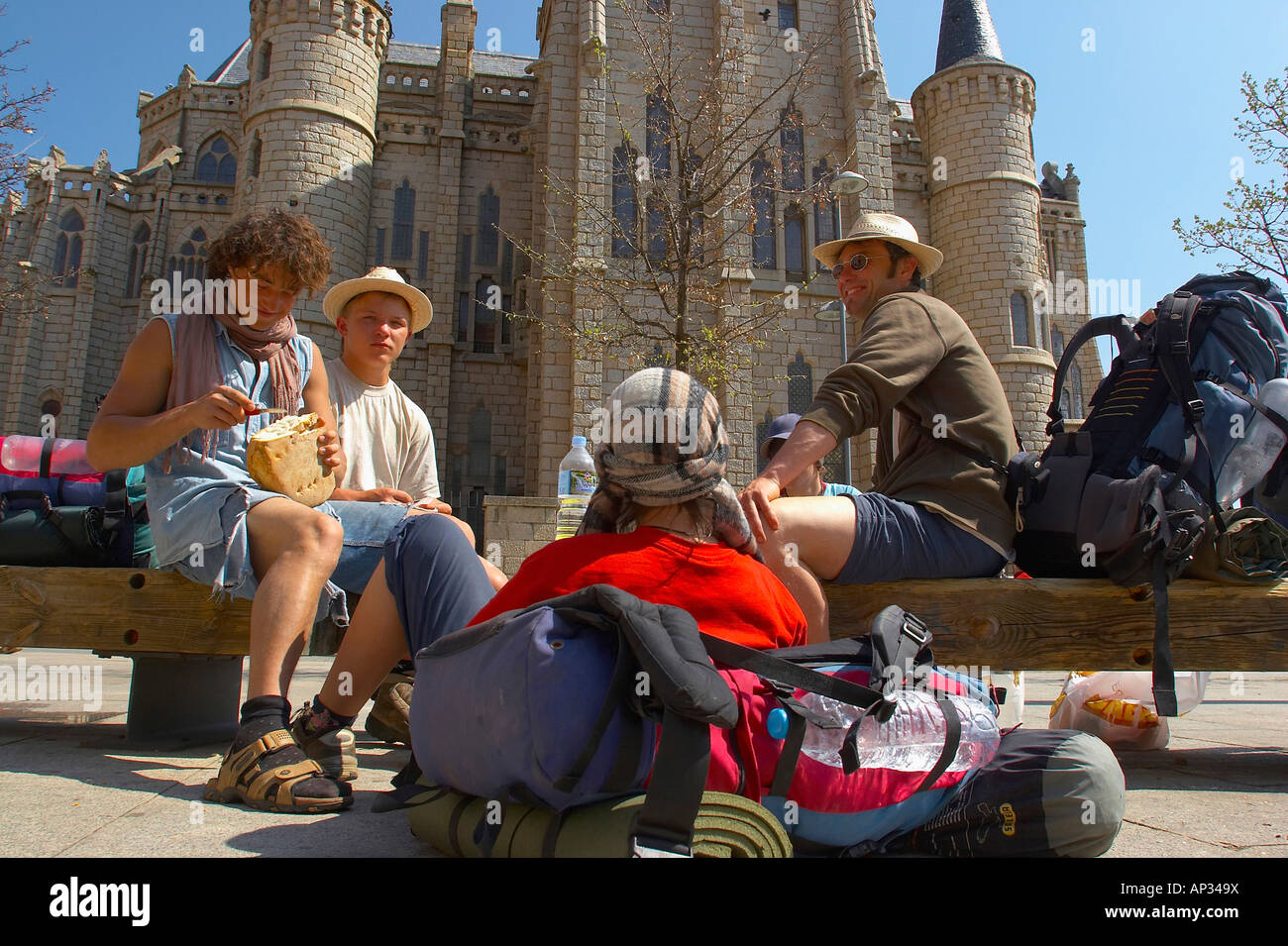 A group of pilgrims having lunch at the Episcopal Palace, from ...