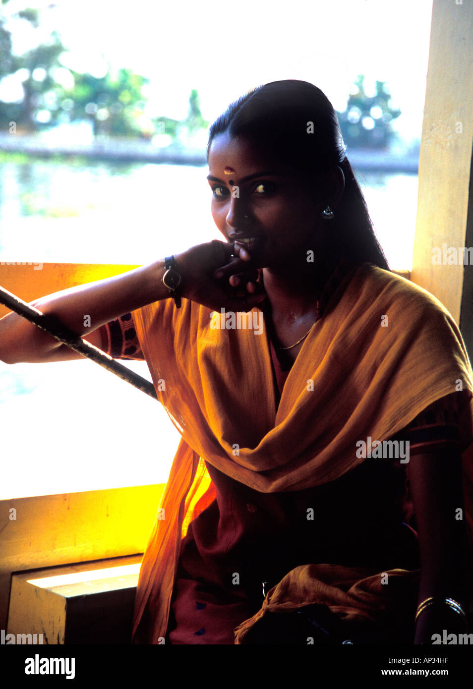 Young Indian Princess travelling on the backwater between Allappuzha to ...