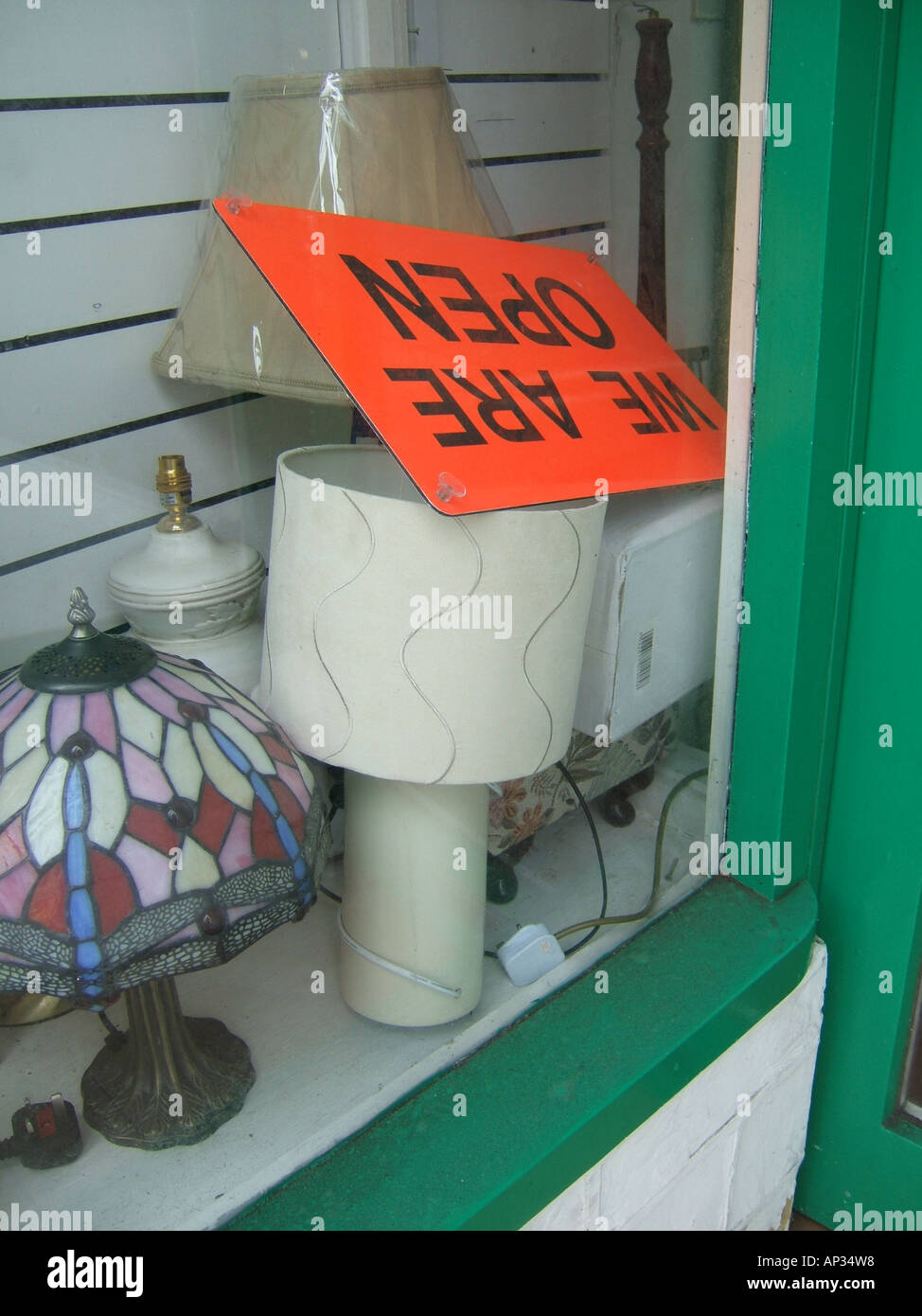 we are open sign in shop window Stock Photo - Alamy