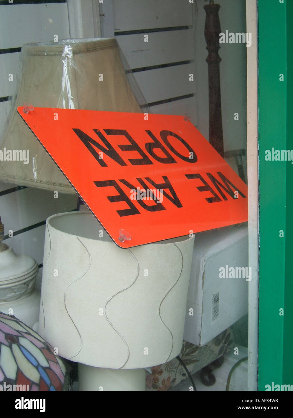 we are open sign in shop window Stock Photo - Alamy