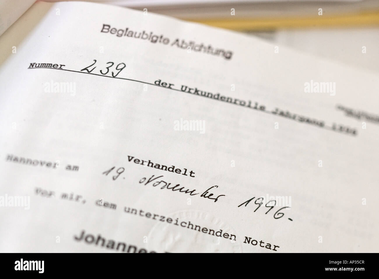 copy of testimonial, document, notary, Lower Saxony, Germany Stock ...