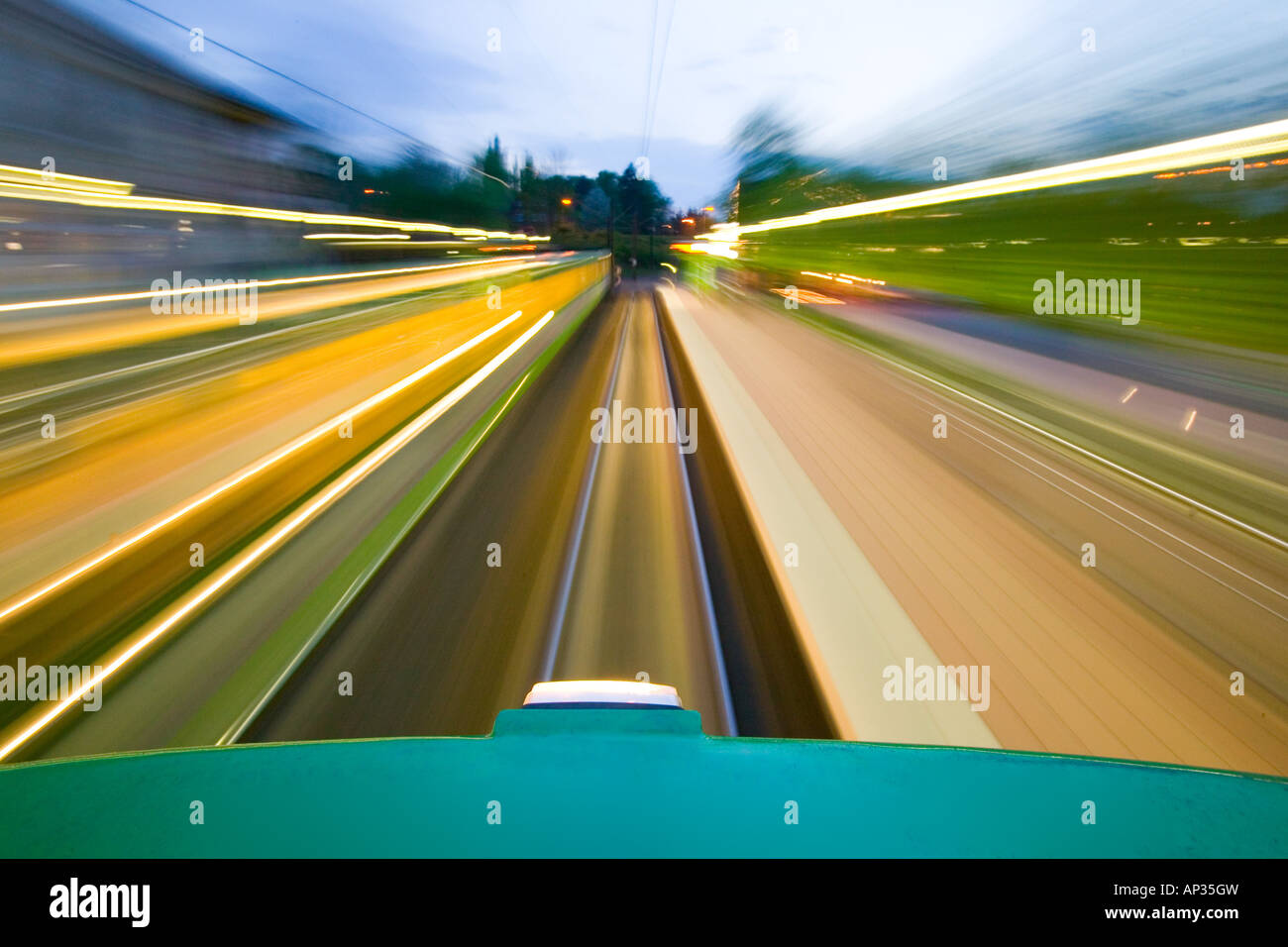 view from roof of moving tram, speed, mobility, local public transport ...