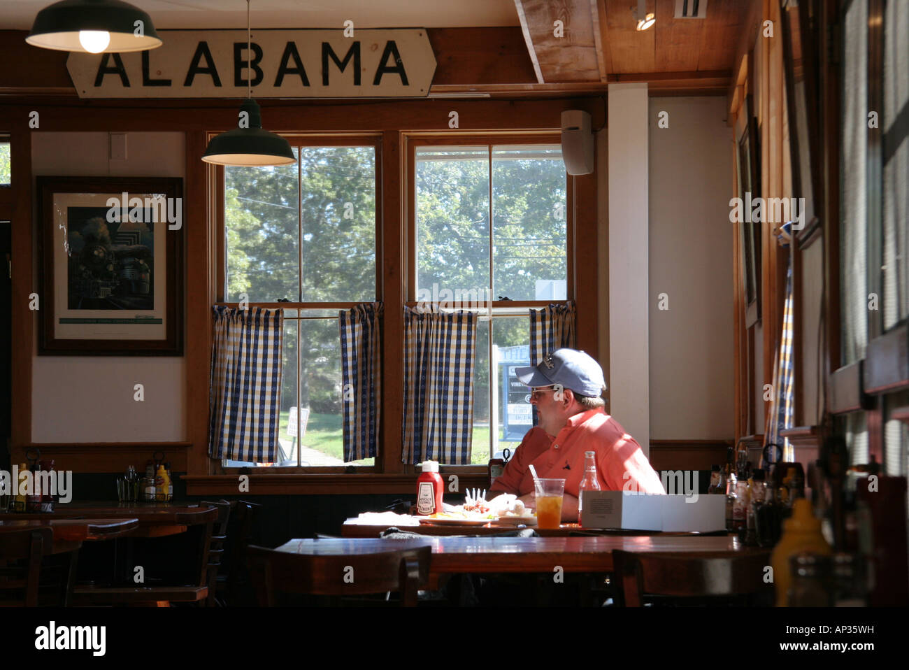 Man sitting in American cafe diner on Marthas Vineyard Cape Cod USA ...